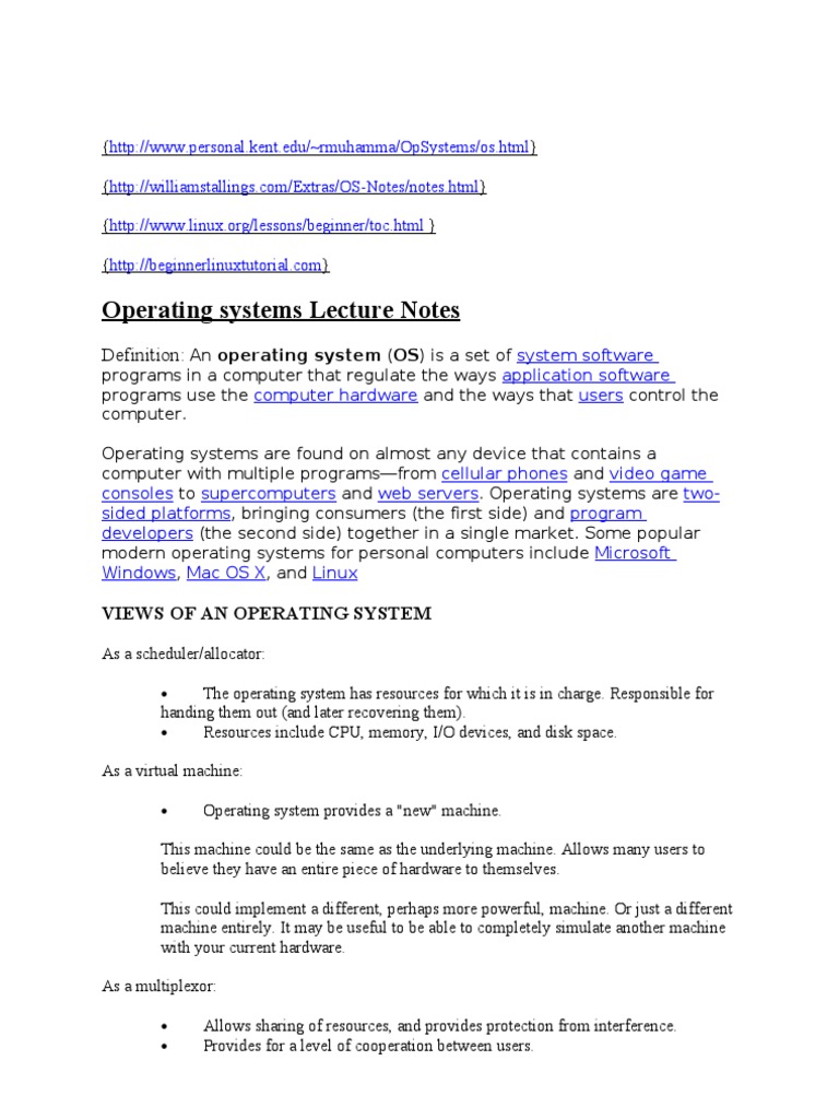 Operating Systems Notes | PDF | Thread (Computing) | Scheduling (Computing)