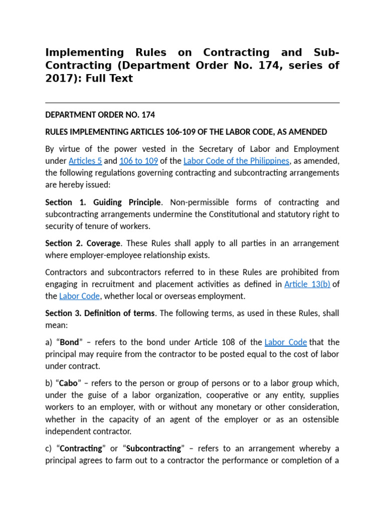 DO 174-17.FullText - Irr On Contracting and Sub | PDF | Employment ...