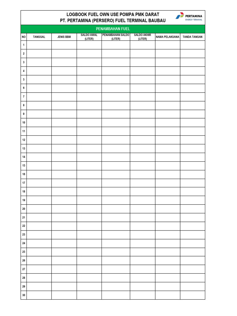 Form Log Book Own Use POMPA PMK Darat | PDF