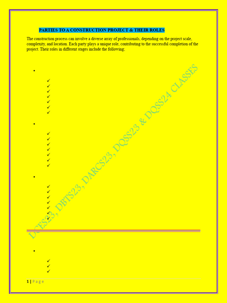 Parties To A Construction Project Notes | PDF | Regulatory Compliance ...