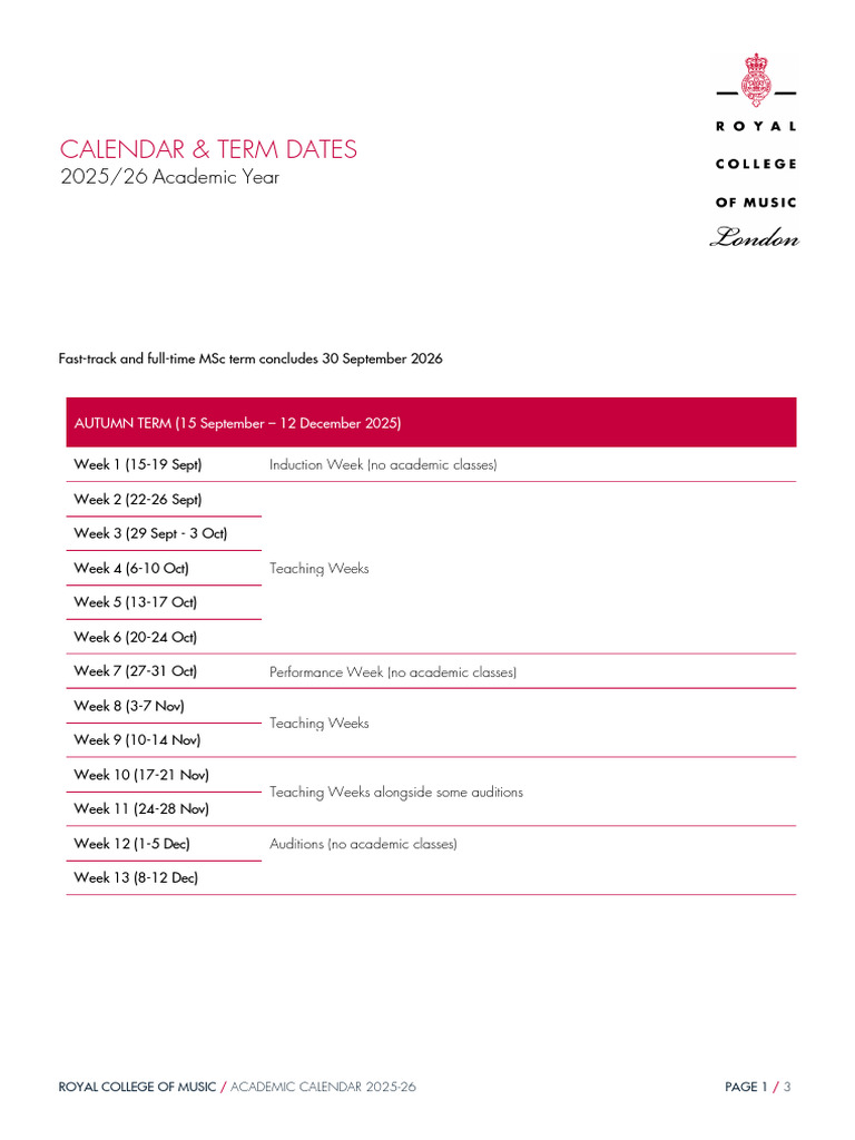 Academic Calendar 25-26 | PDF | Performing Arts | Musicology
