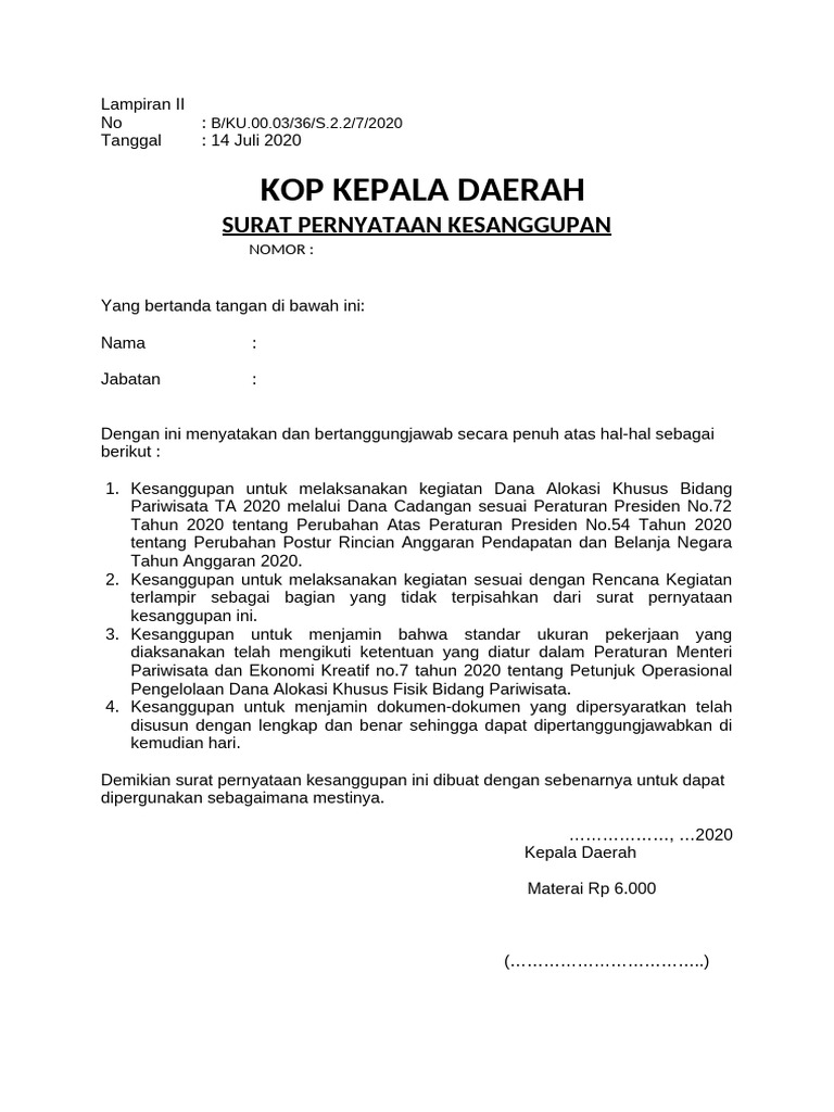 Surat Pernyataan Dana Cadangan-2 | PDF