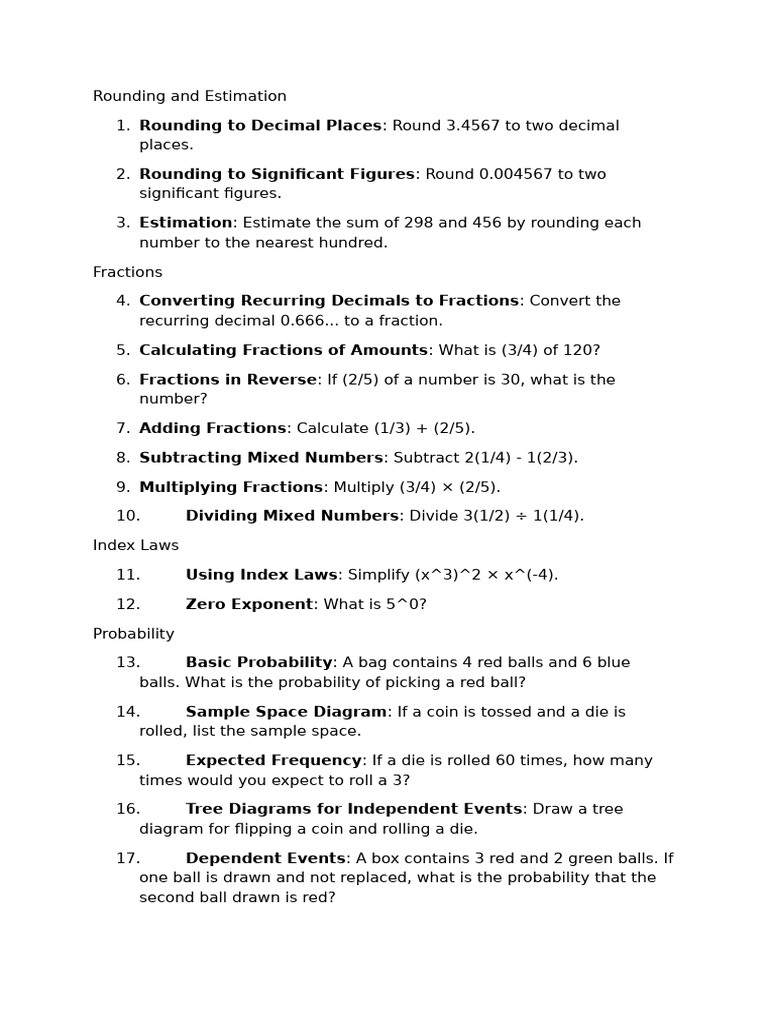 Rounding, Fractions, and Probability Guide | PDF