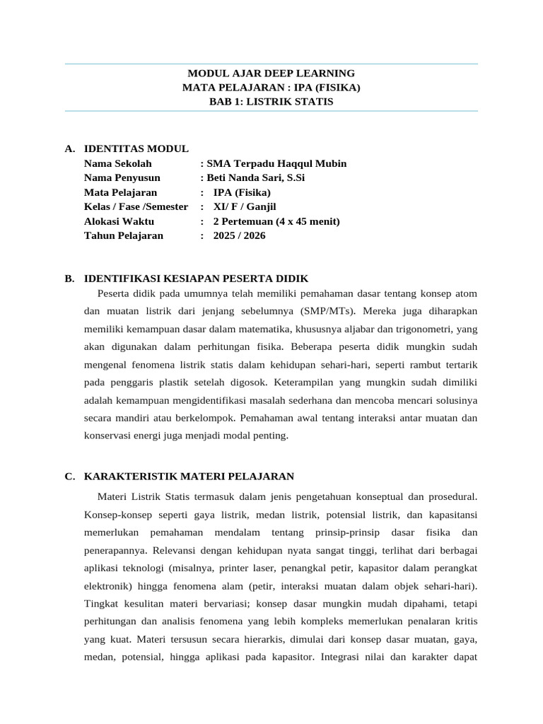 Modul Dan Assesemen - Listrik Statis | PDF