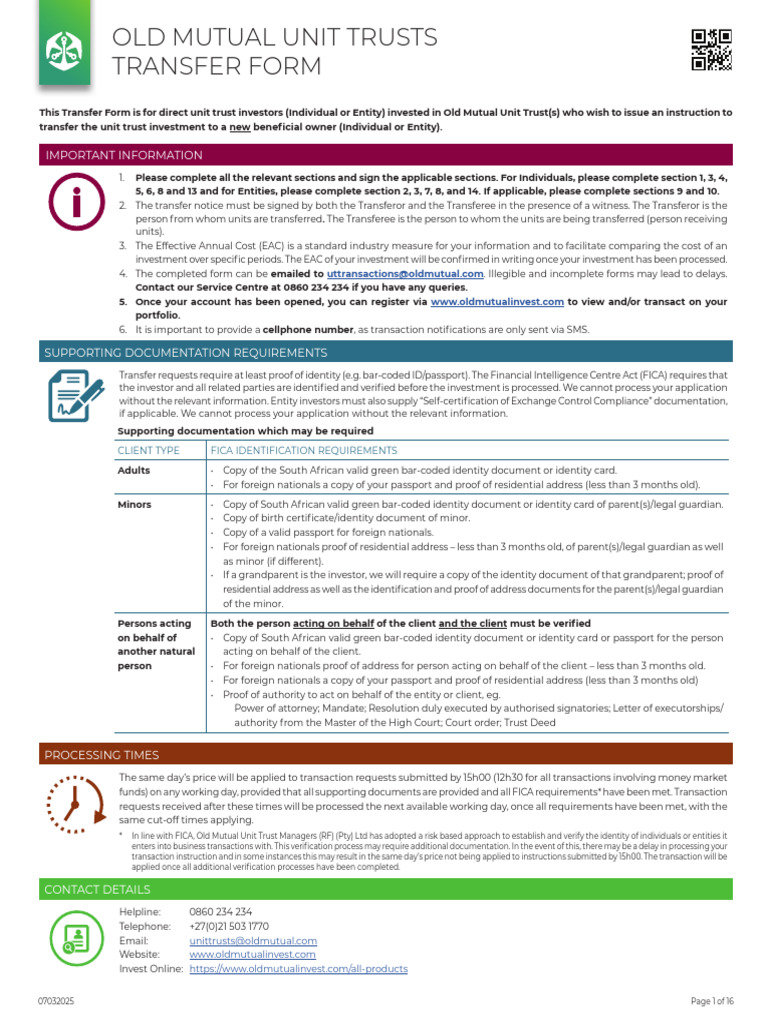 Old Mutual Unit Trusts Transfer Form | PDF | Identity Document | Taxes