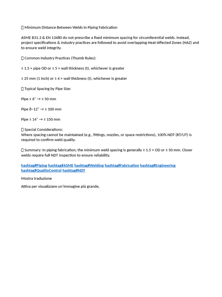 Minimum Distances Between Welds in Pipes | PDF