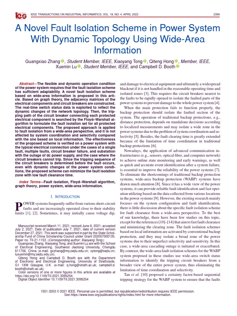 Dynamic Fault Isolation in Power Systems | PDF | Electrical Engineering ...