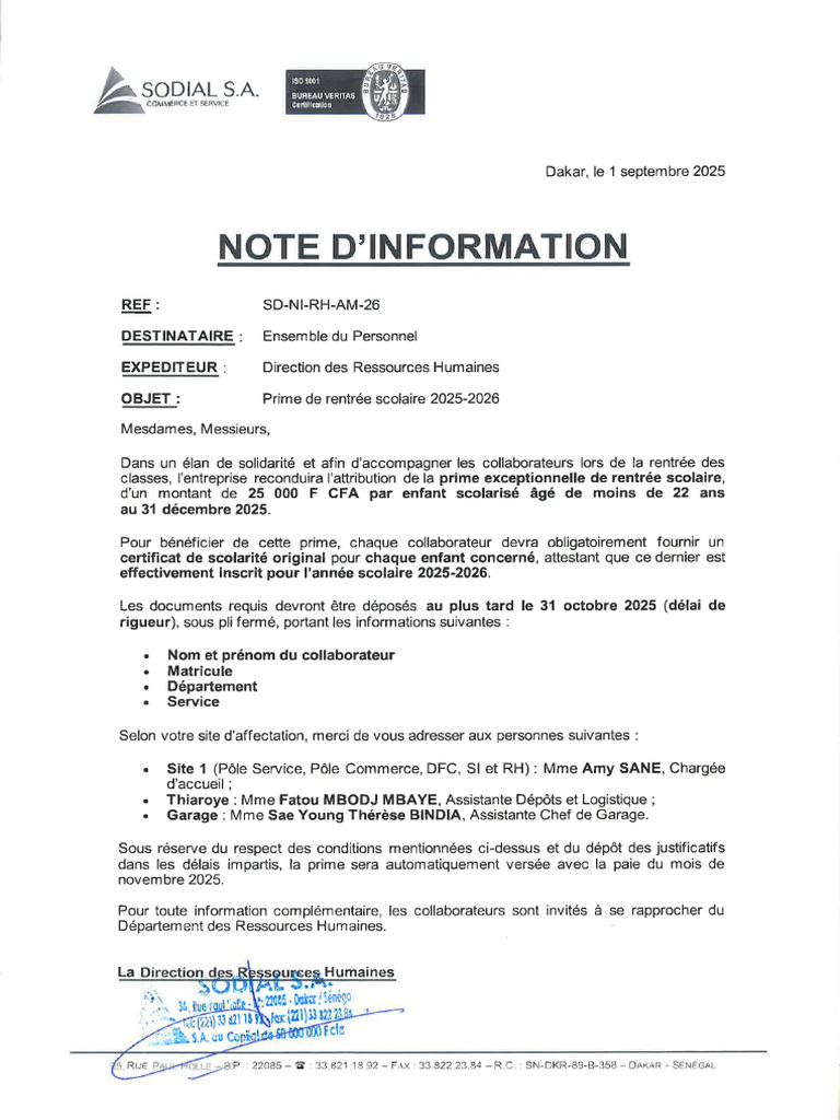 Note D'information N°26 - Prime de Rentree Scolaire 2025-2026 | PDF