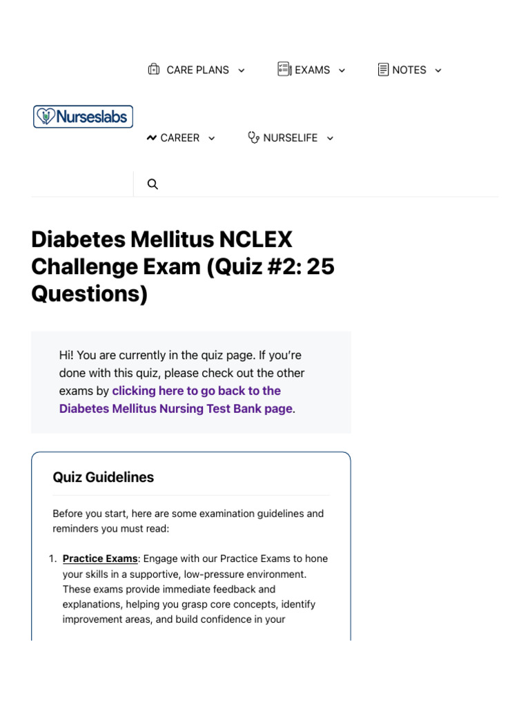 Diabetes Mellitus NCLEX Quiz Guide | PDF | Pancreas | Insulin