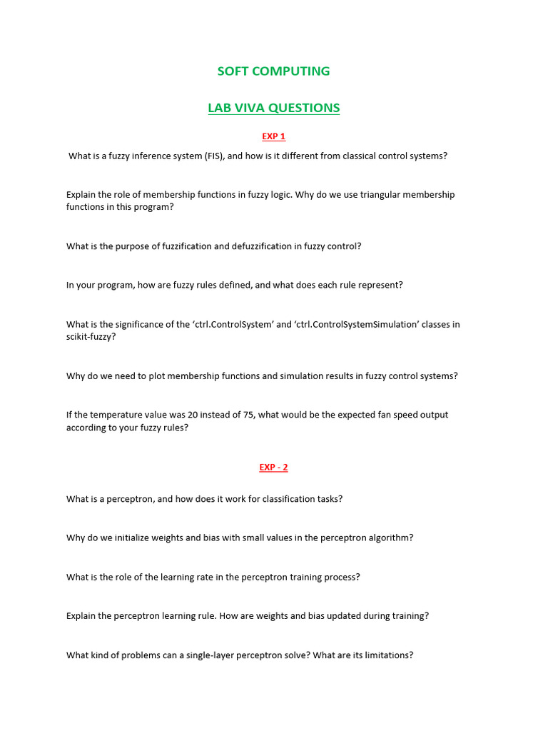 Lab Viva Questions of Soft Computing | PDF | Genetic Algorithm | Fuzzy ...