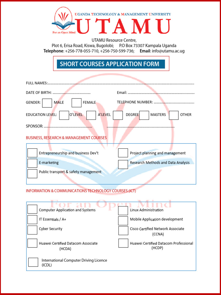 UTAMU Short Course Application Form | PDF | Computing
