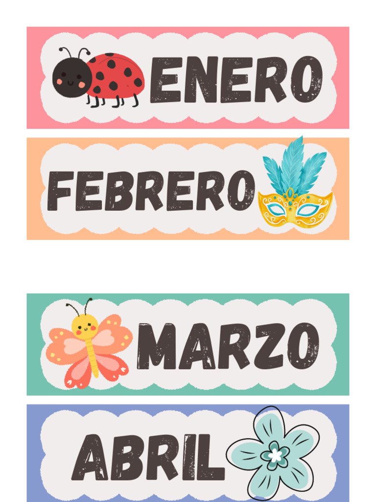 Tarjetas Educativas Meses Del Año Ilustrada Colorida | PDF