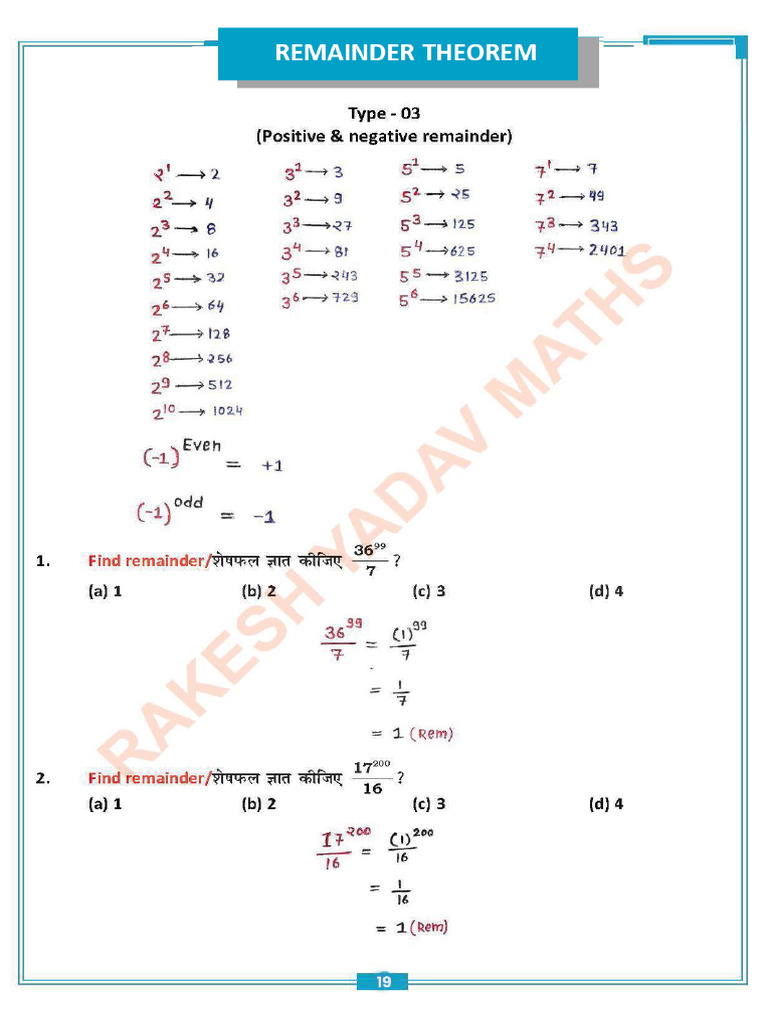 Remainder Theorem Notes 25-06 | PDF