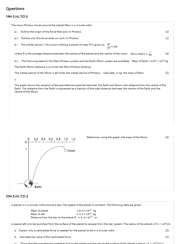 QuestionBank Test GravitationalFieldsWithMarkscheme | PDF | Orbit | Planets