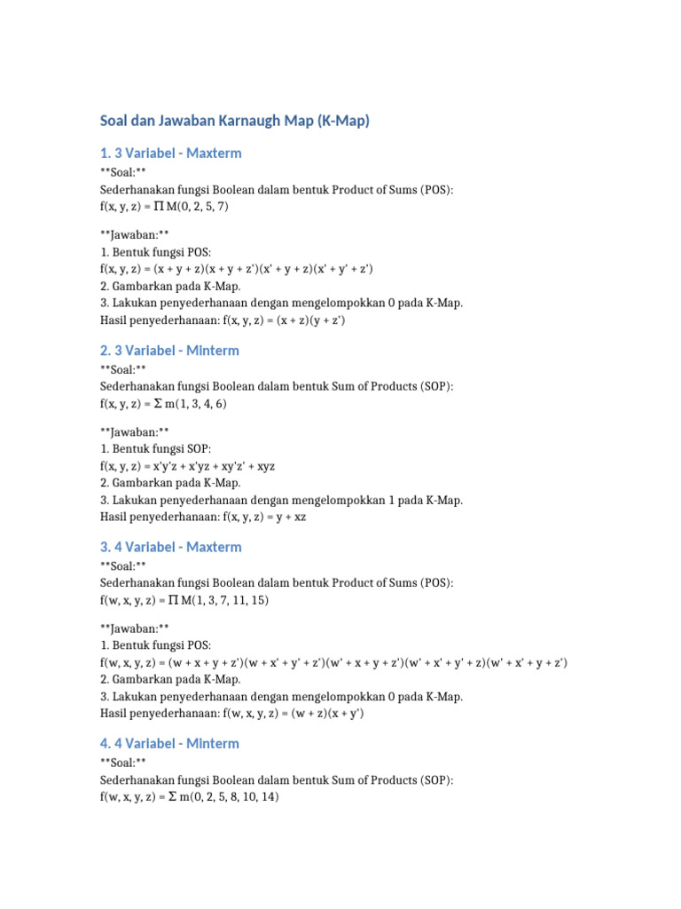 Soal dan Jawaban K-Map Boolean | PDF