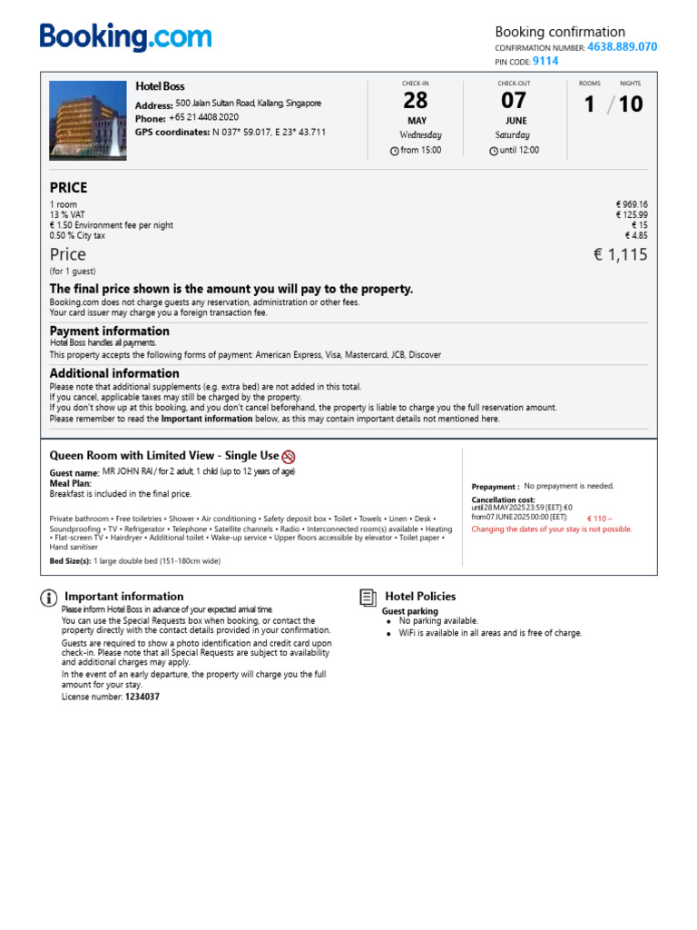 Hotel Boss Booking Details and Policies | PDF | Fee | Payments