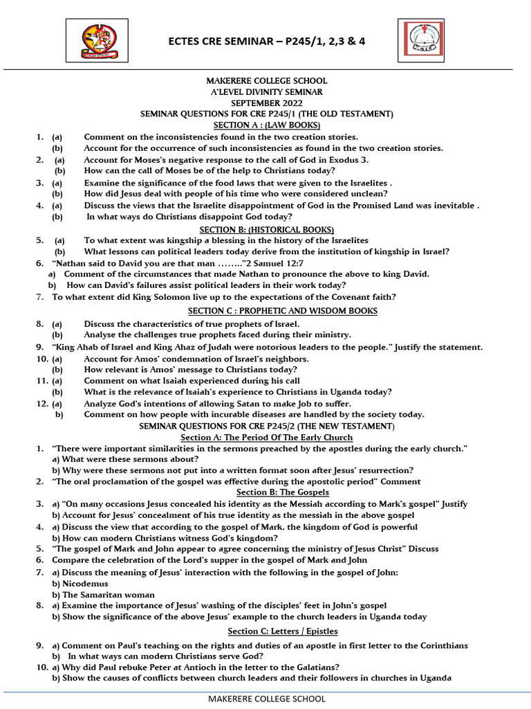 Seminar Questions for A'Level Divinity | PDF | Jesus | Gospel Of Mark