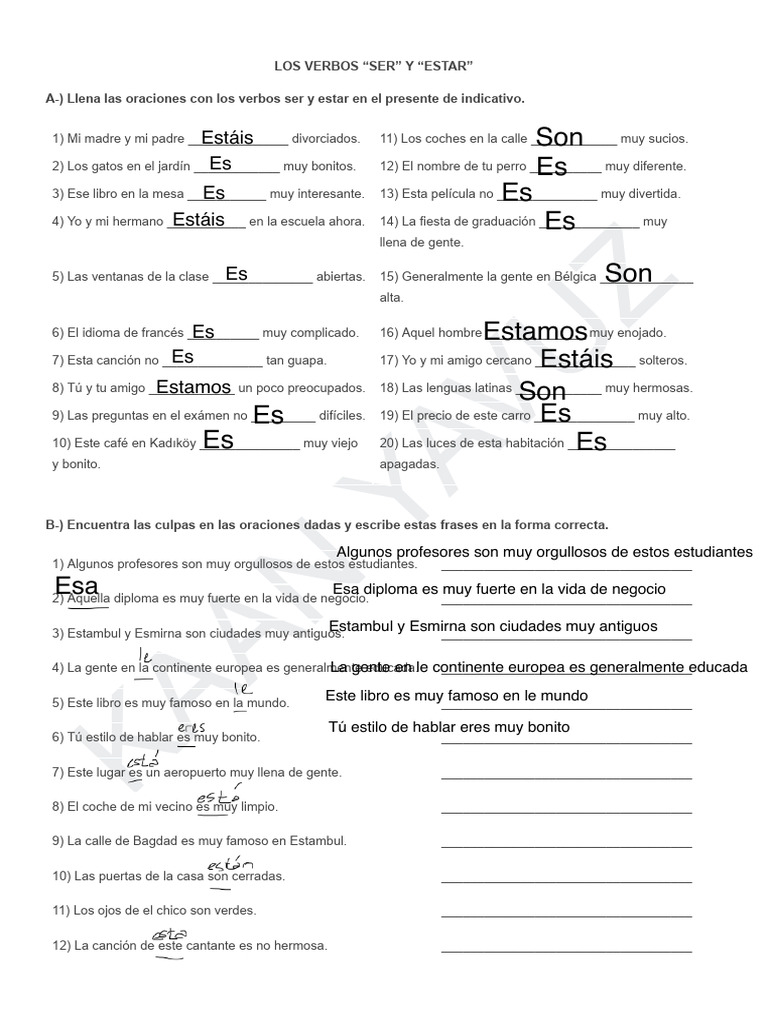 A1 Los Verbos "Ser y Estar" (I) | PDF