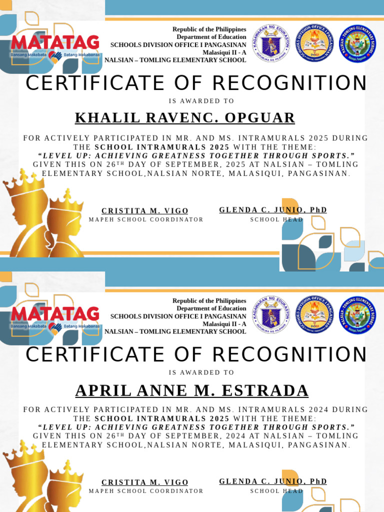 Mr and Ms Intrams Certs | PDF | Philippines | Public Administration