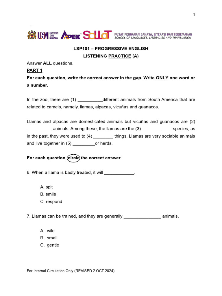 Llama Listening Practice Questions | PDF