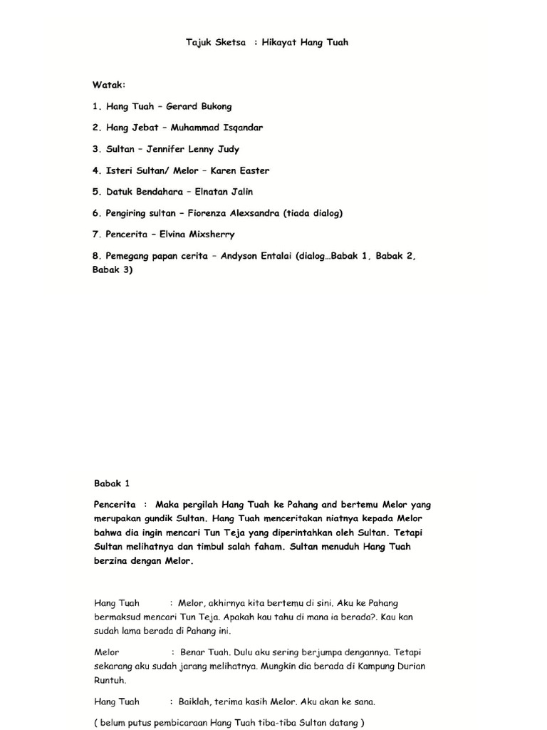 Sketsa Hang Jebat | PDF