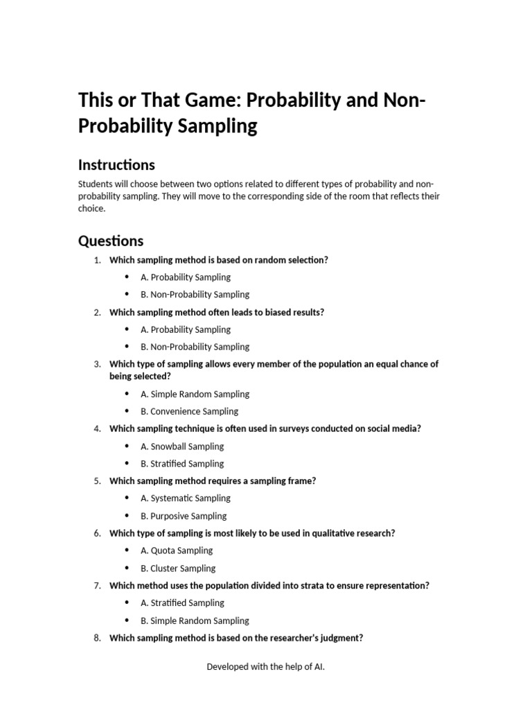 Sampling Methods: This or That Game | PDF