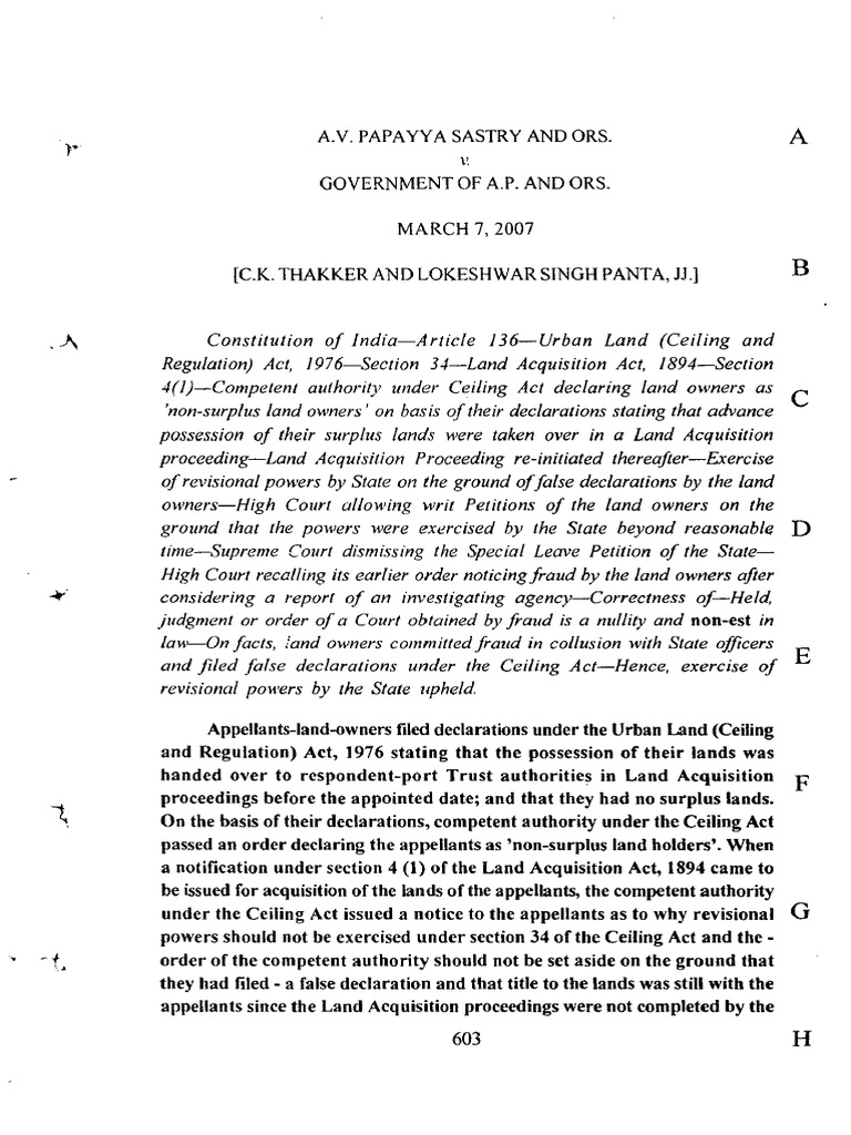 A.V. Papayya Sastry v. Govt. of A.P. Case Summary | PDF | Appeal ...