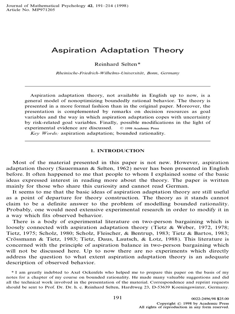 Aspiration Adaptation Theory Explained | PDF | Rationality | Expected Value