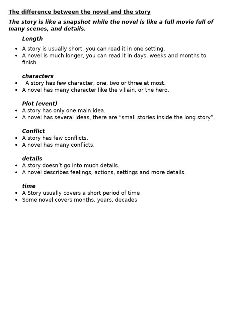 Novel vs. Story: Key Differences Explained | PDF