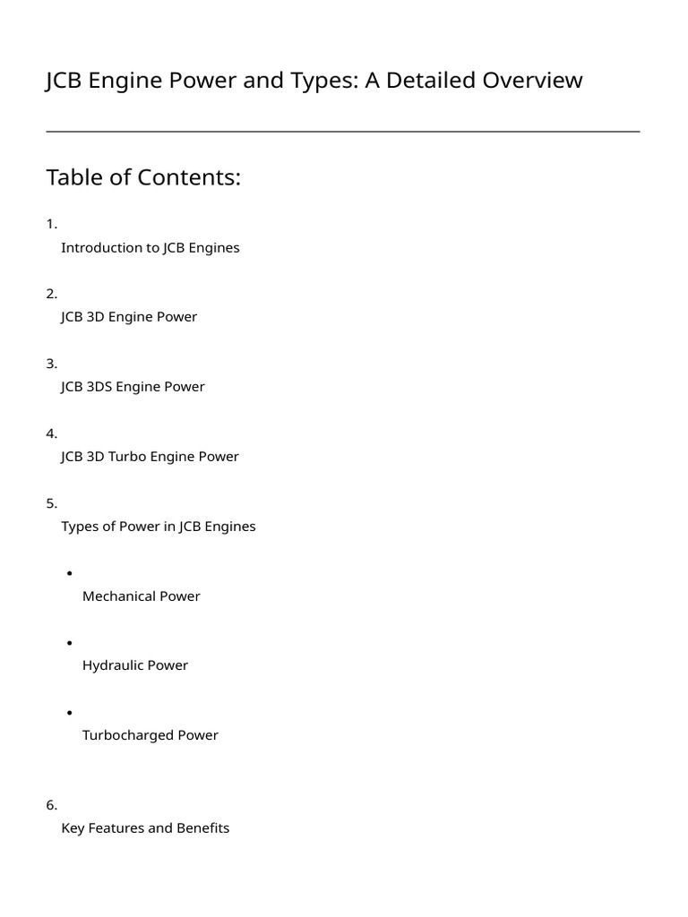 JCB Engine Power and Types: A Detailed Overview | PDF | Engines ...