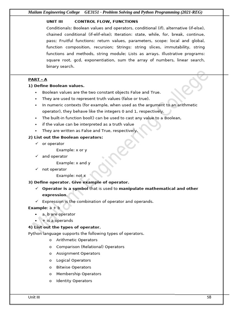 UNIT 3 Q A | PDF | Parameter (Computer Programming) | Boolean Data Type