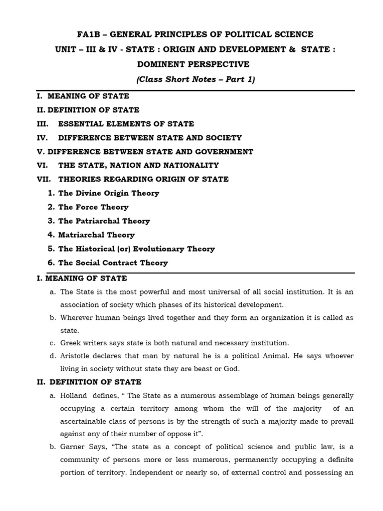 Principles of Political Science: State Origins | PDF | Sovereignty ...