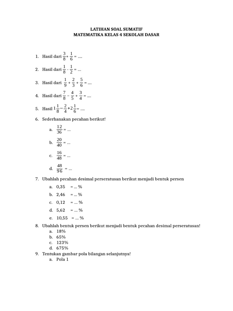 Latihan Soal Sumatif Matematika | PDF