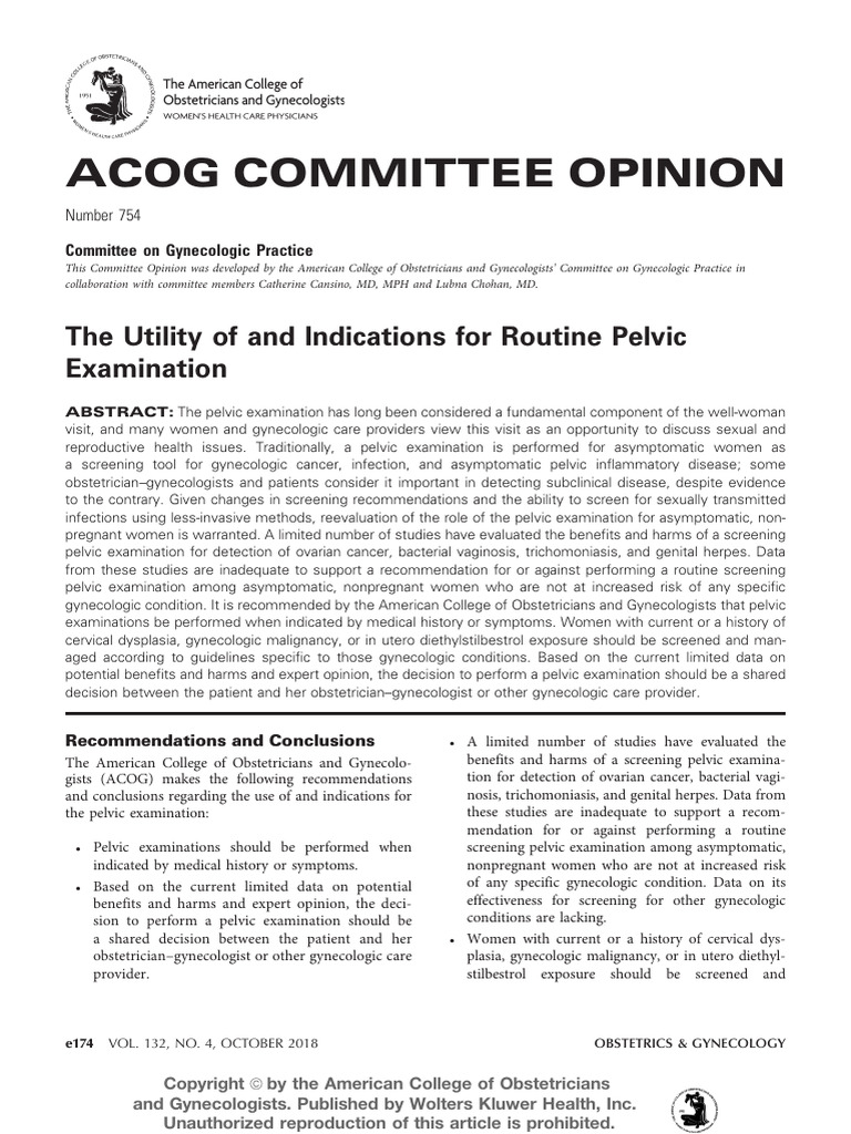 The Utility of and Indications For Routine Pelvic Examination | PDF ...