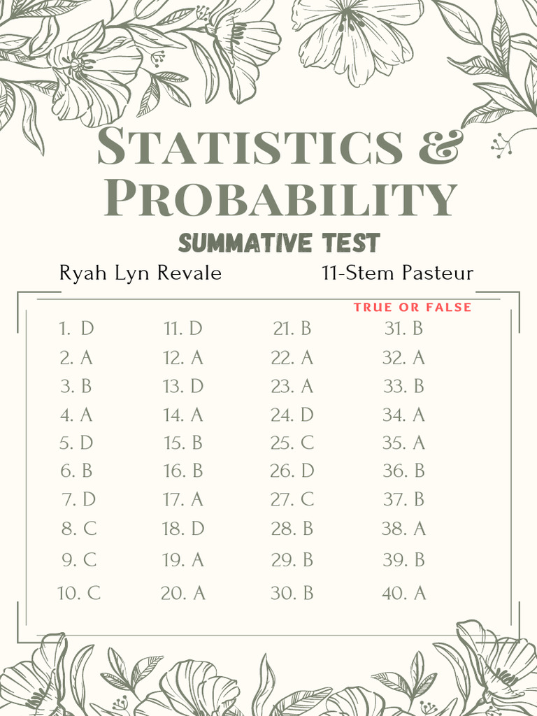 Statistics and Probability Summative Test | PDF