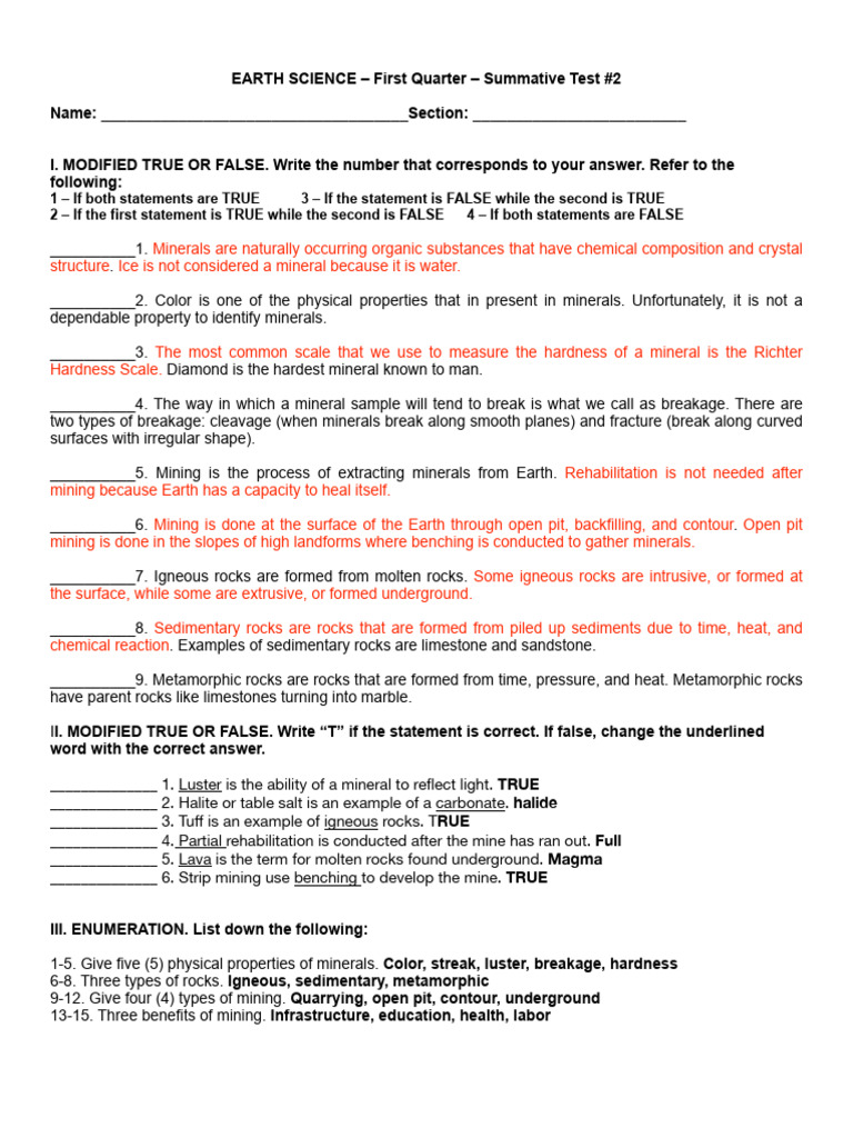 Earth Science Summative Test #2 Guide | PDF | Rock (Geology) | Minerals