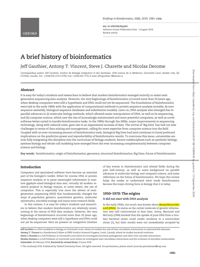 Research Paper 1-A Brief History of Bioinformatics | PDF | Polymerase ...