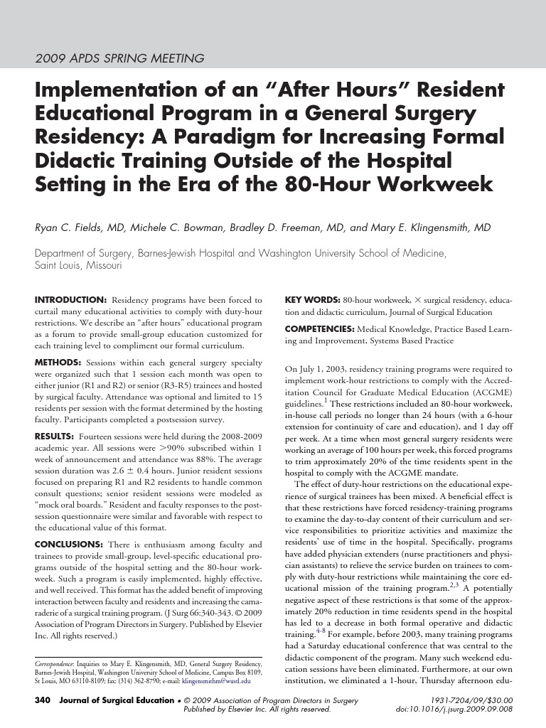 After Hours Training | PDF | Residency (Medicine) | Medical School