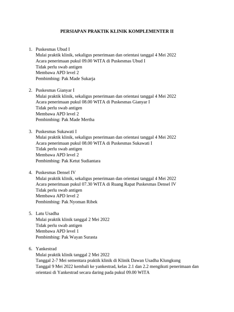 Persiapan Praktik Klinik Komplementer II | PDF