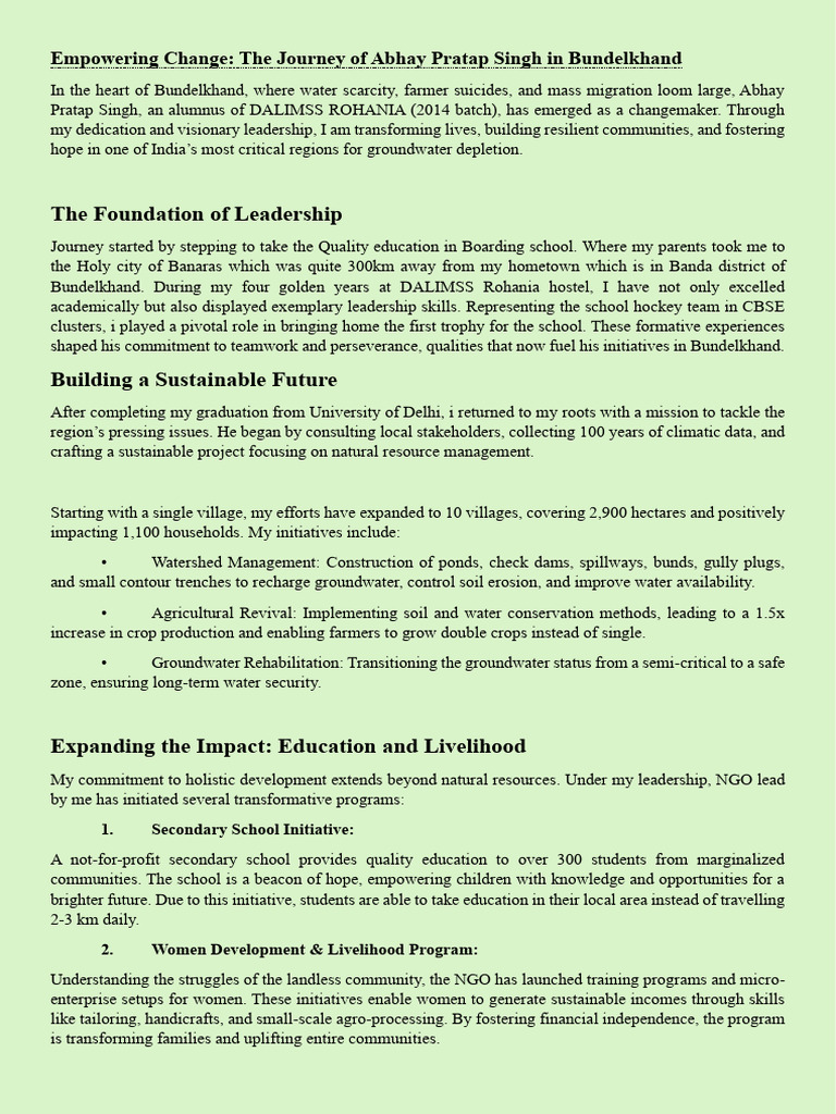 Empowering Change - Abhay Pratap Singh | PDF | Sustainable Agriculture ...