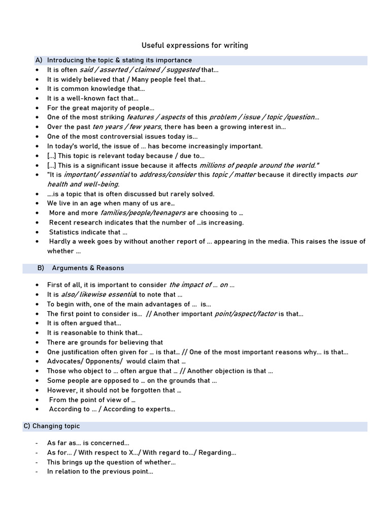 Useful Expressions For Writing | PDF | Cognition