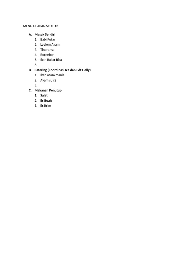 Menu Ucapan Syukur | PDF