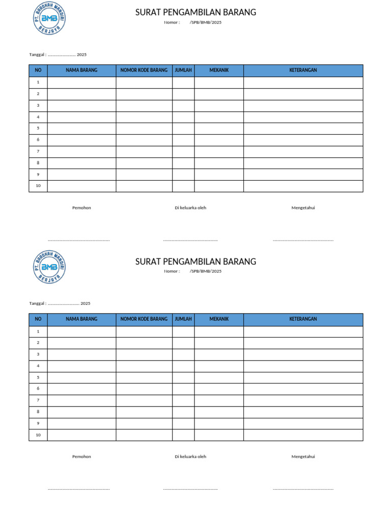 Form Pengambilan Barang | PDF