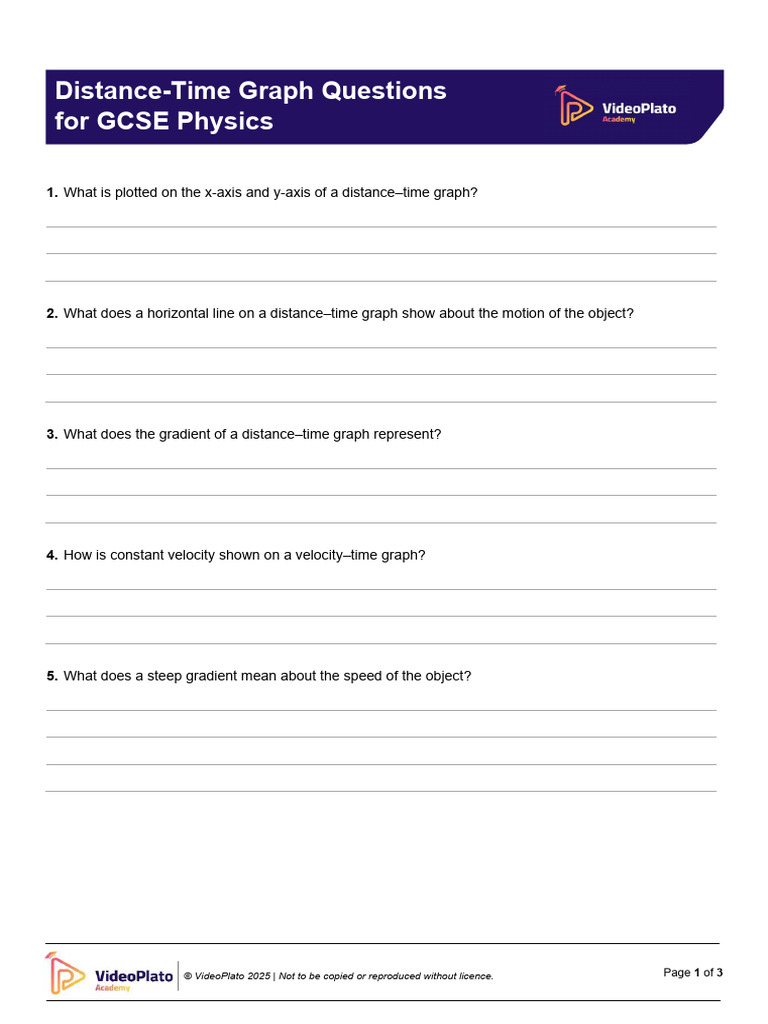 Distance-Time Graph Questions for GCSE | PDF