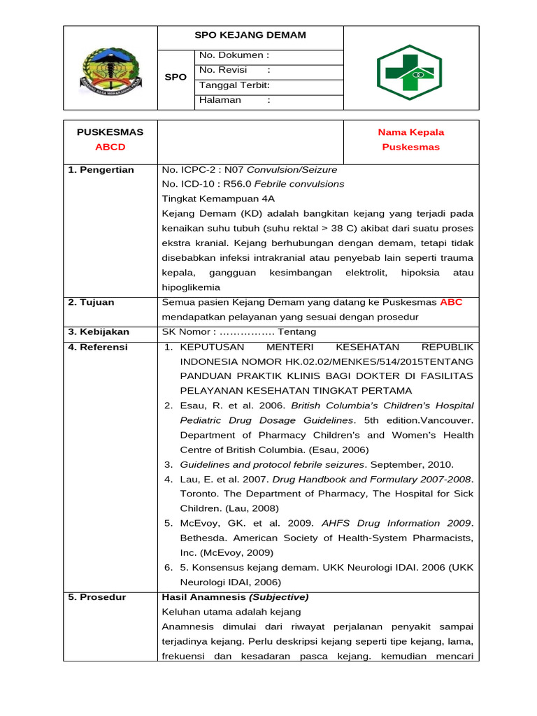 01. SOP Kejang Demam | PDF