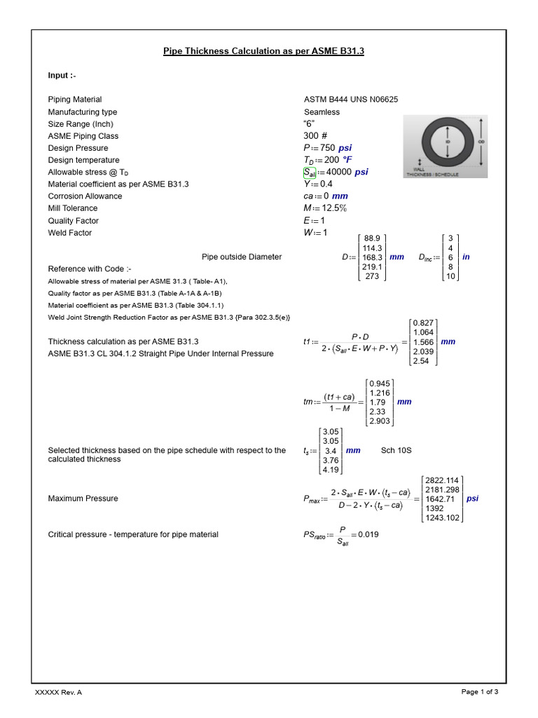 ASME B31.3 Pipe Thickness Calculation | PDF | Pipe (Fluid Conveyance ...