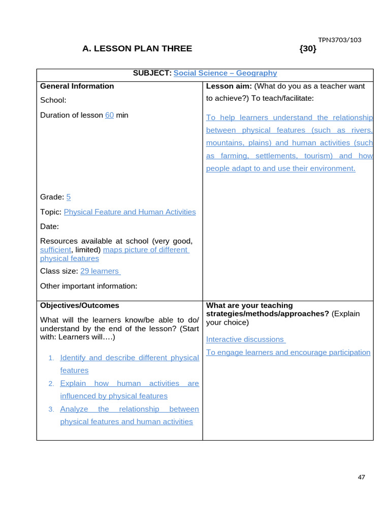 Grade 5 Geography Lesson Plan | PDF | Learning | Lesson Plan