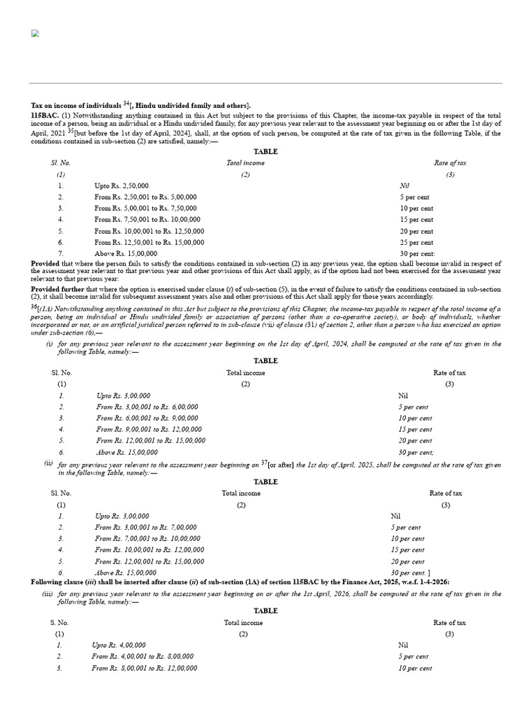 Income Tax Rates under 115BAC AY 2025-26 | PDF | Depreciation | Tax ...