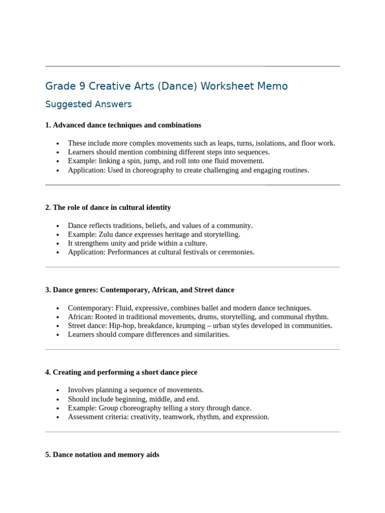 Grade 9 Dance Techniques and Culture Guide | PDF