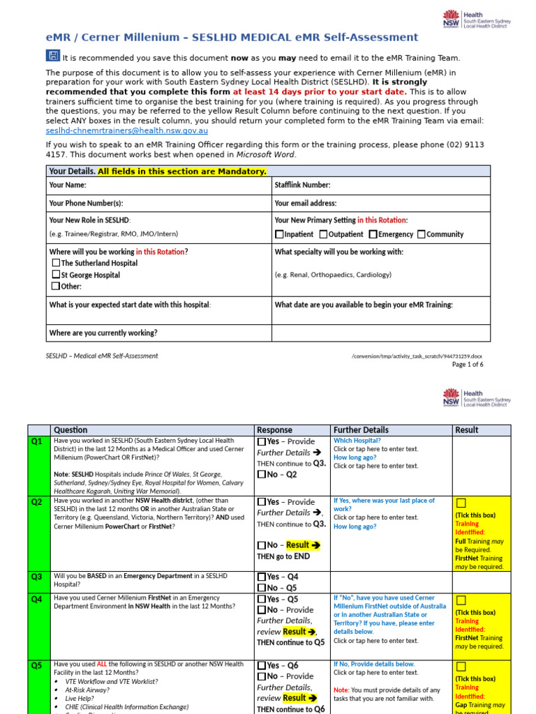 SESLHD eMR Self-Assessment Guide | PDF | Medicine | Health Care